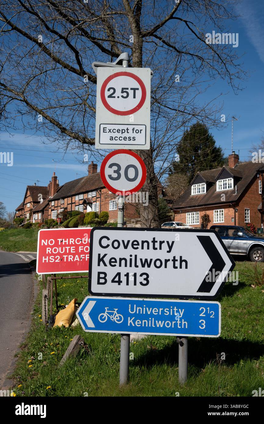 Road signs in Stoneleigh village, Warwickshire, England, UK Stock Photo ...