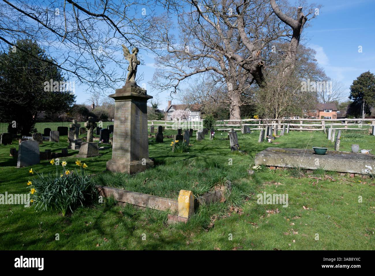 St. Mary`s churchyard in spring, Stoneleigh, Warwickshire, England, UK ...