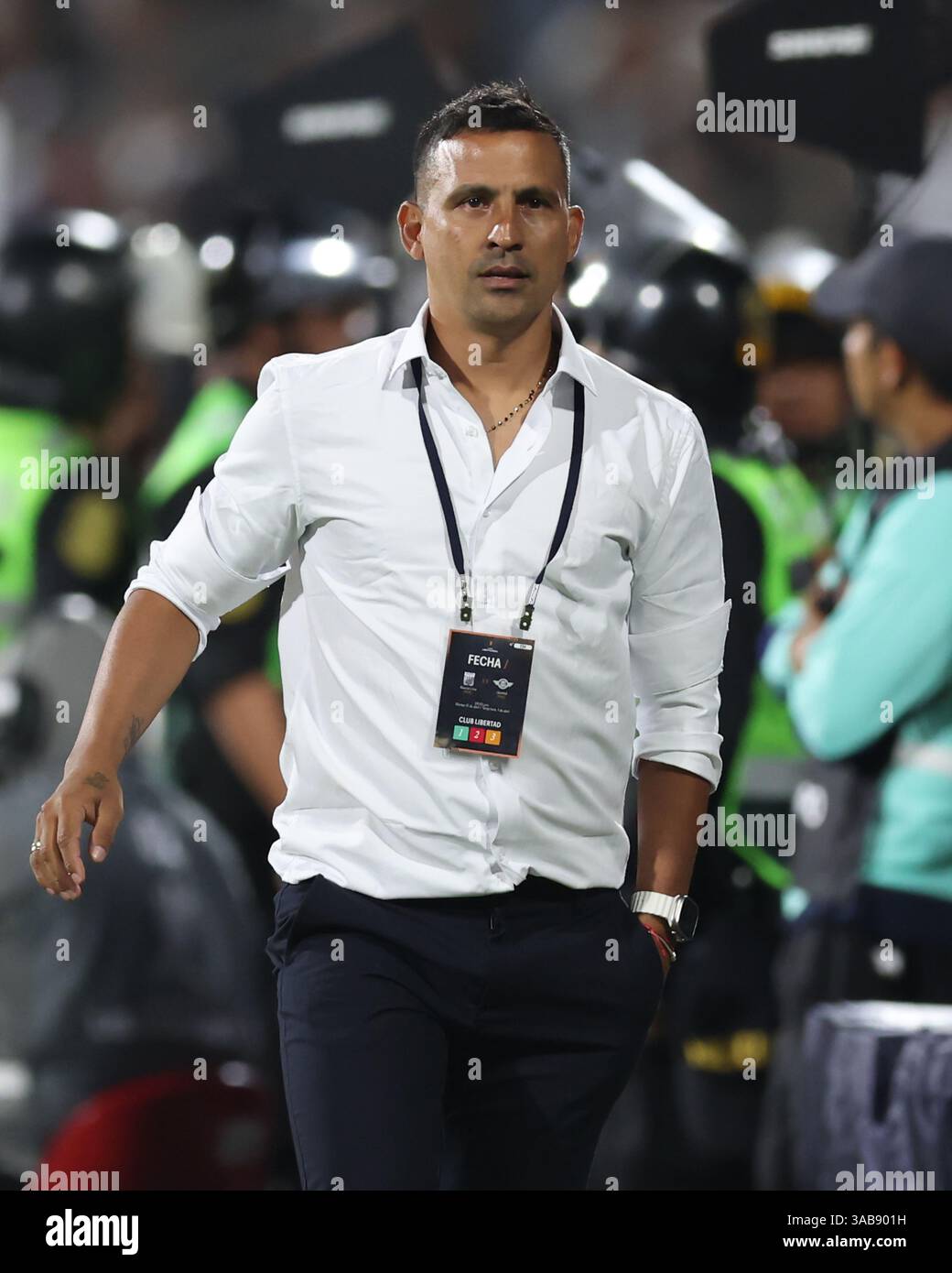 Lima, Peru. 01st Apr, 2025. Sergio Aquino coach of Libertad during the CONMEBOL Libertadores ...