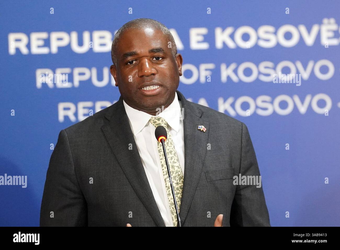 Foreign Secretary David Lammy during a press conference in Kosovo ...