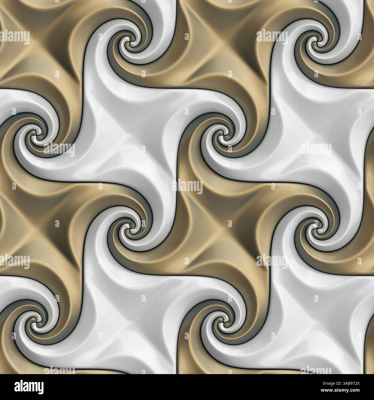 Sophisticated 3D illustration of seamless geometric swirls in gold and ...