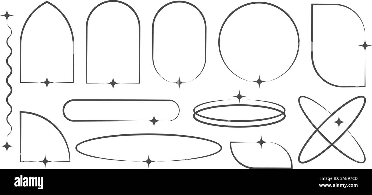 Outline aesthetic frames with star. Border graphic design. Modern ...