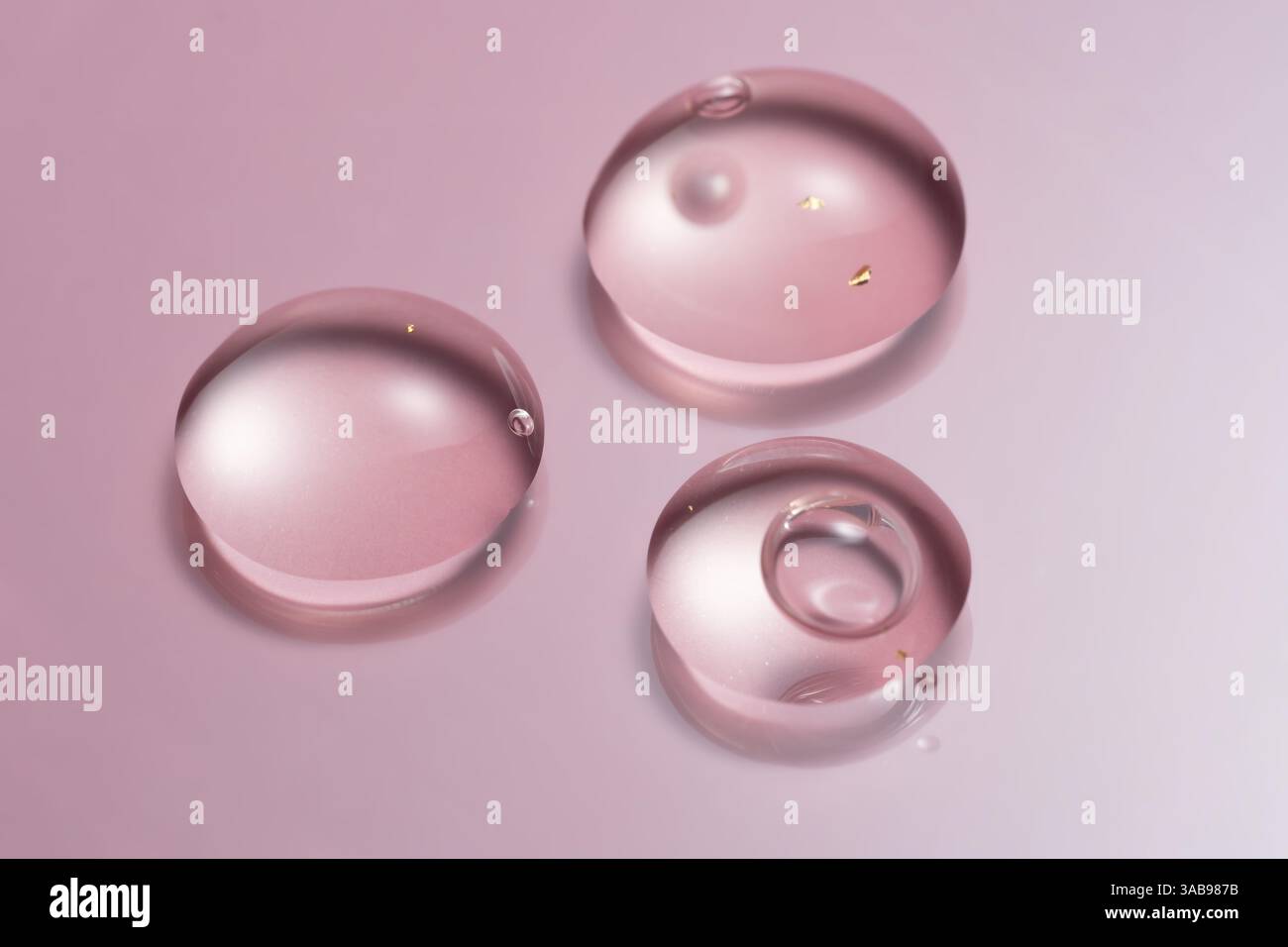 Luxurious 24K gold serum captured in clear petri dishes against a soft ...