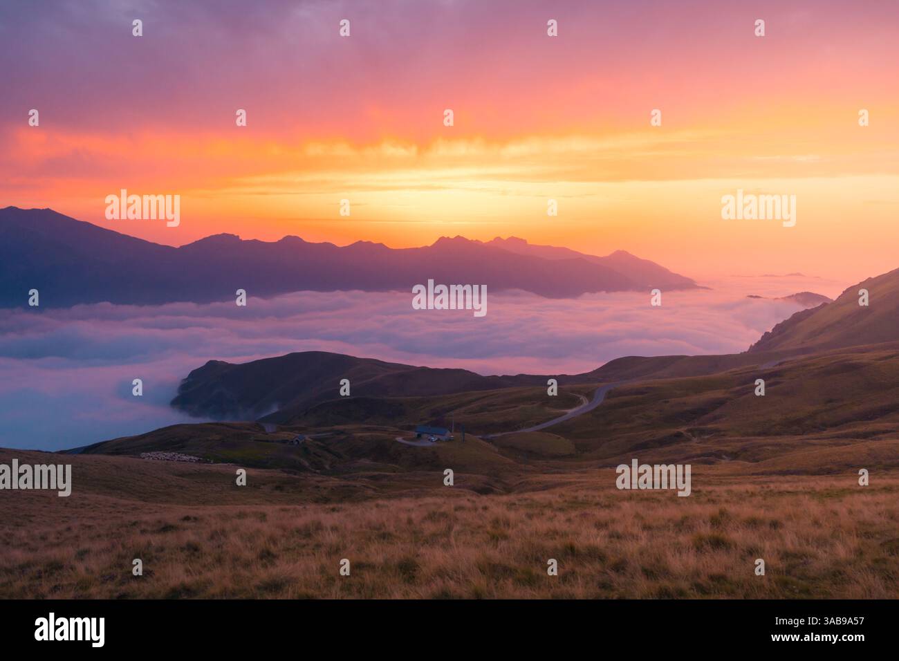 Experience serenity with a mountainous landscape bathed in vibrant ...