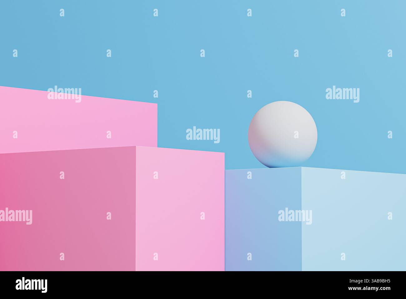 Simple geometric shapes in vibrant colors contrast against a soft blue ...