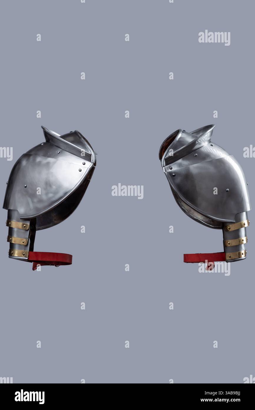 Medieval Steel Shoulder Armor with Gorget. Set of polished spaulders ...