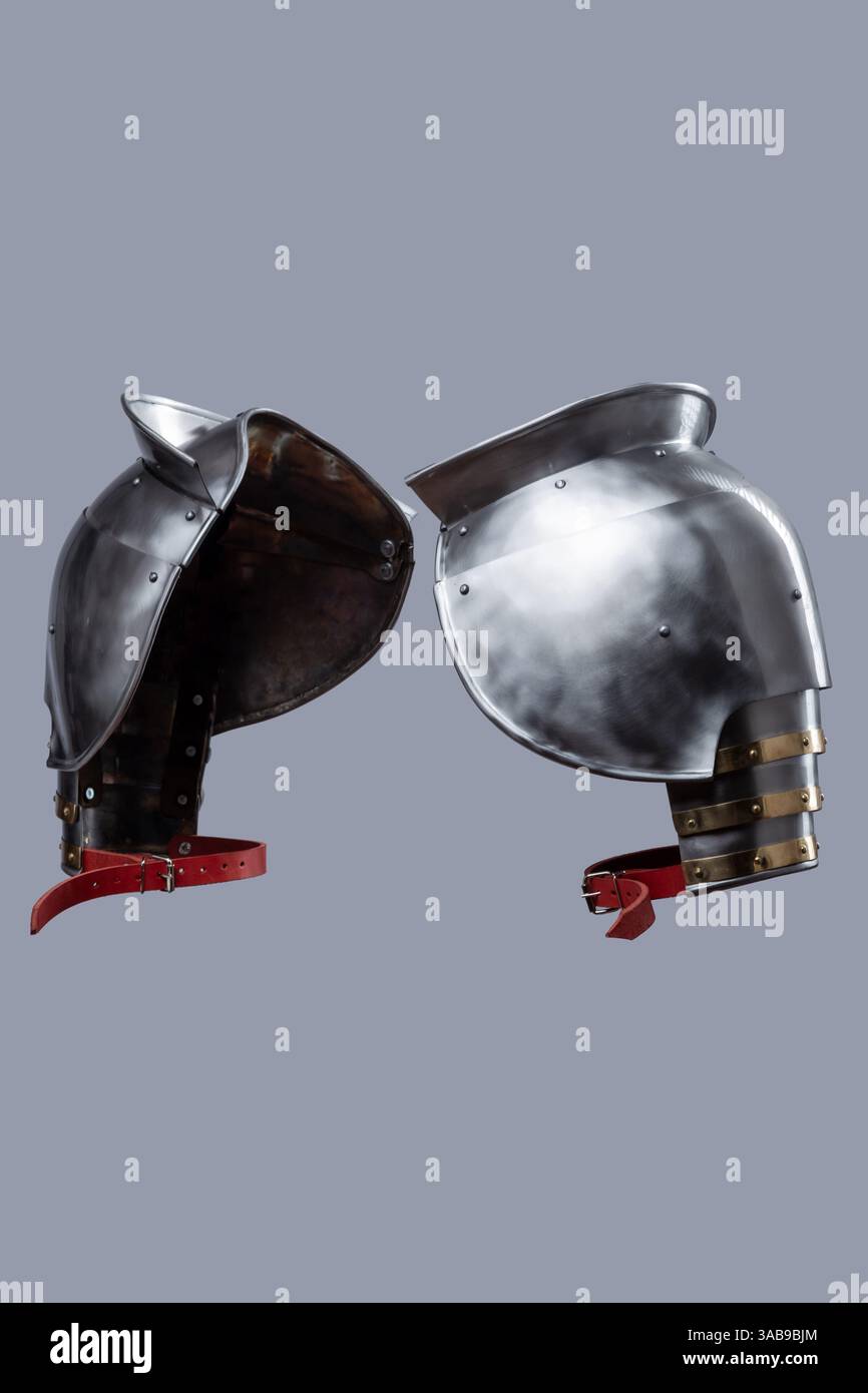 Medieval Steel Shoulder Armor with Gorget. Set of polished spaulders ...