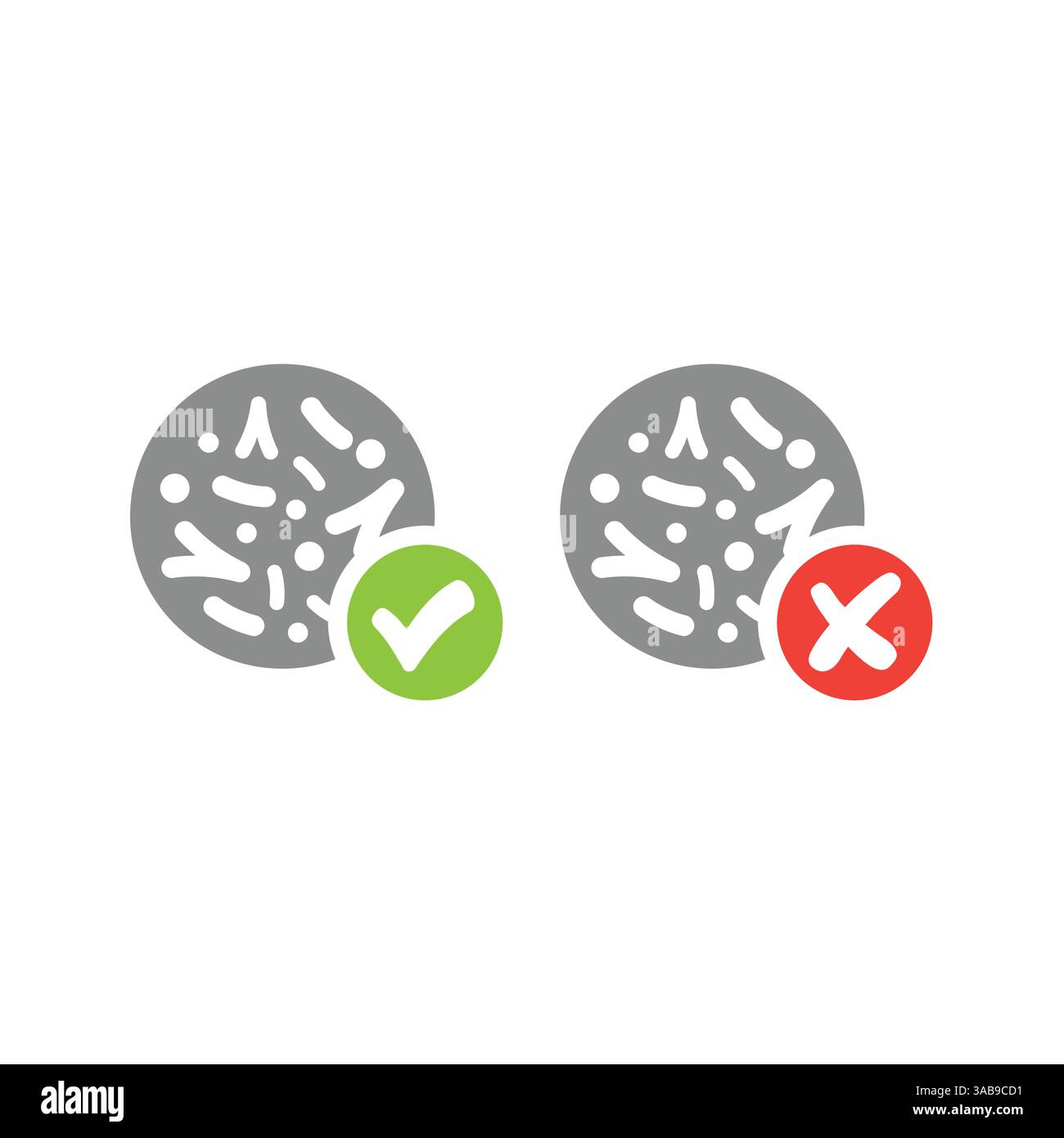 Healthy and unhealthy microbiota with checkmark and cross. Intestine or ...