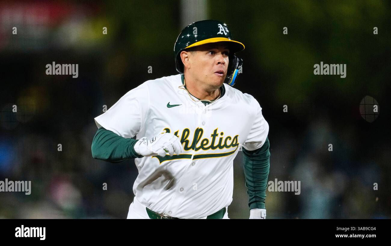 Athletics' Gio Urshela during a baseball game against the Chicago Cubs ...