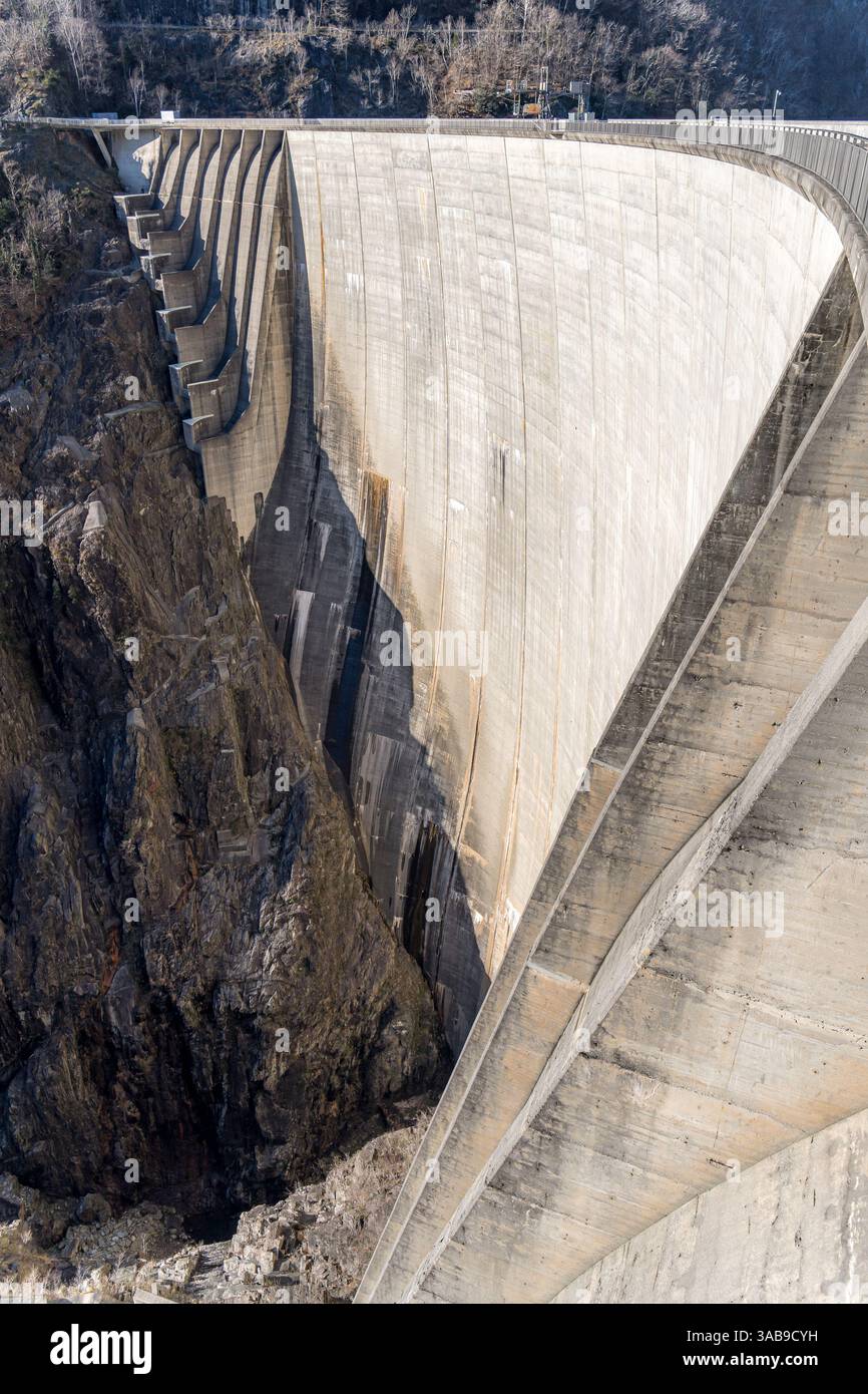 Aerial view of the iconic Contra Dam located in Verzasca, Ticino ...