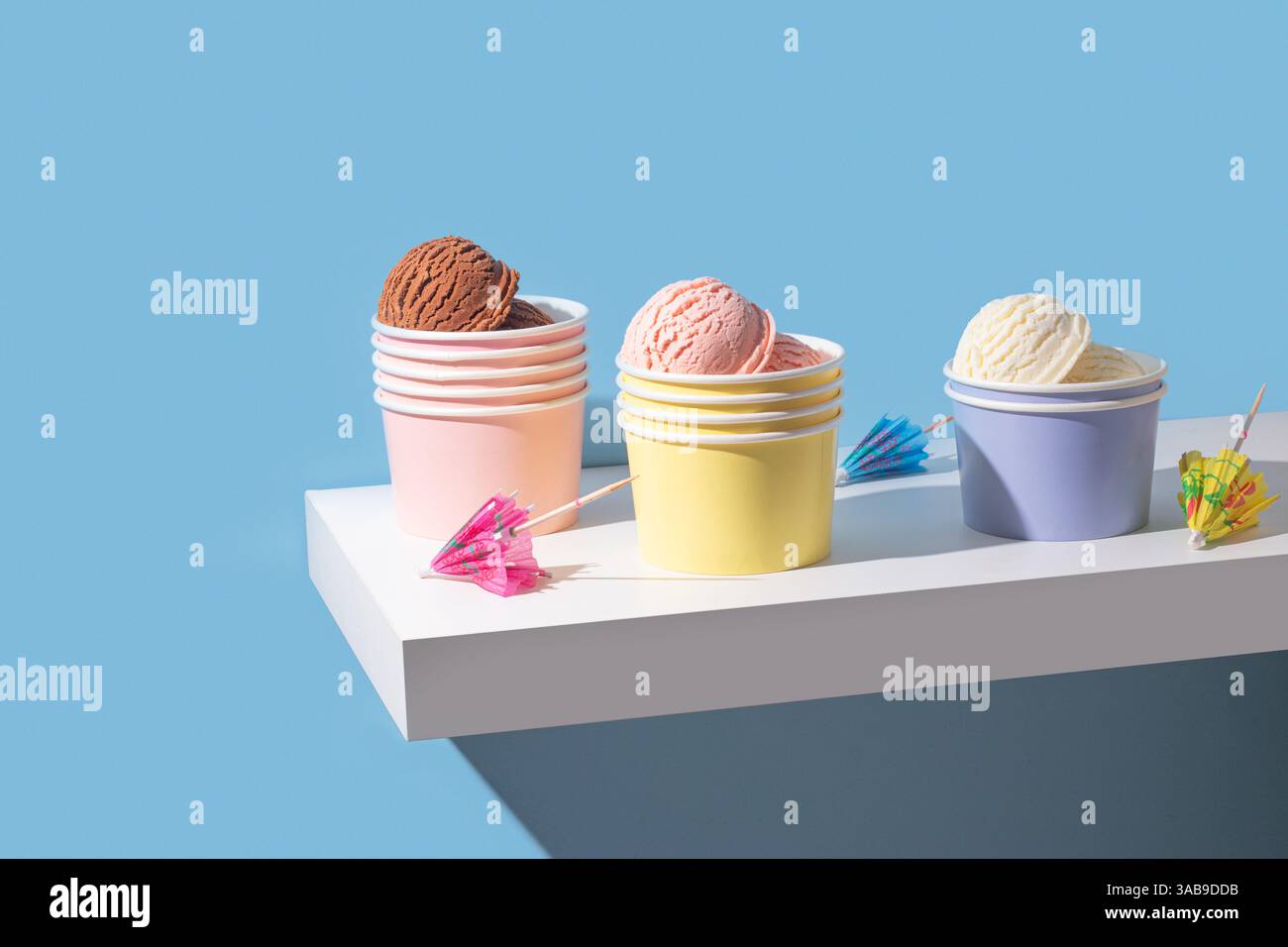 A modern ice cream composition with chocolate, strawberry, and vanilla ...