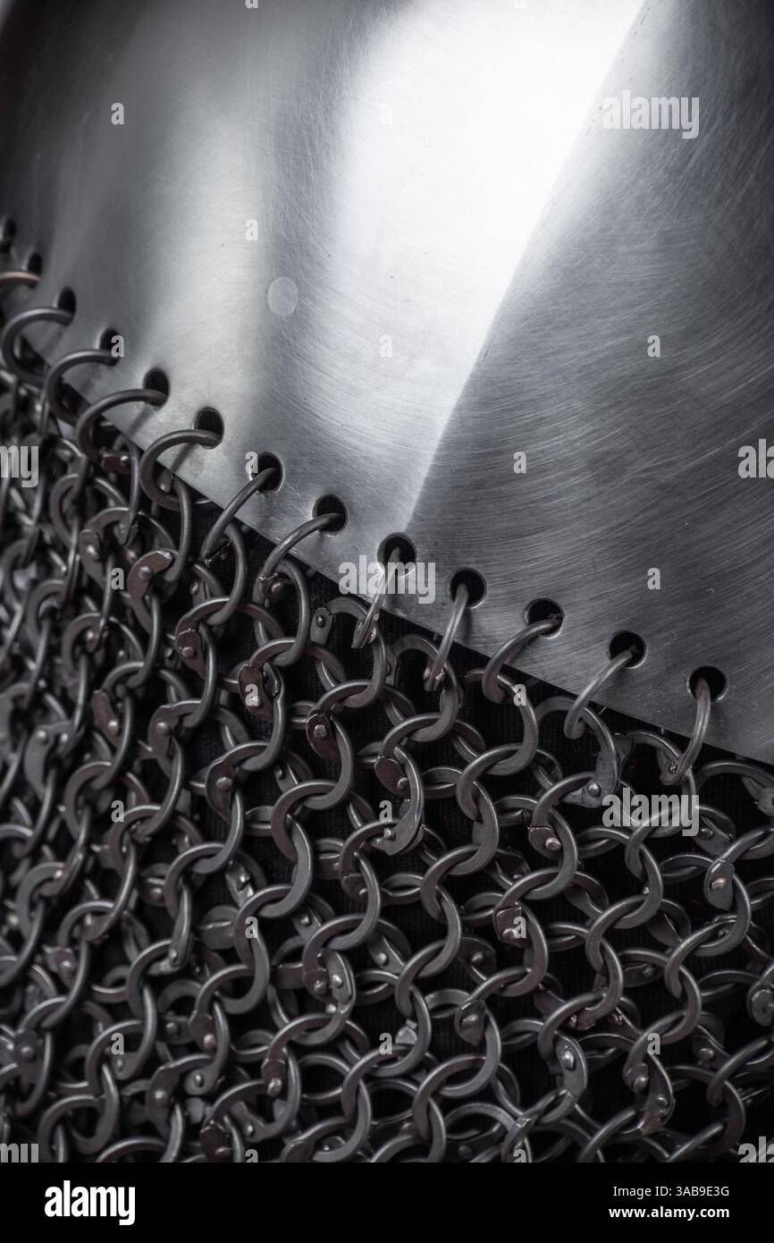 Close-Up of Metal Plate Attached to Chainmail. Detailed view showing ...