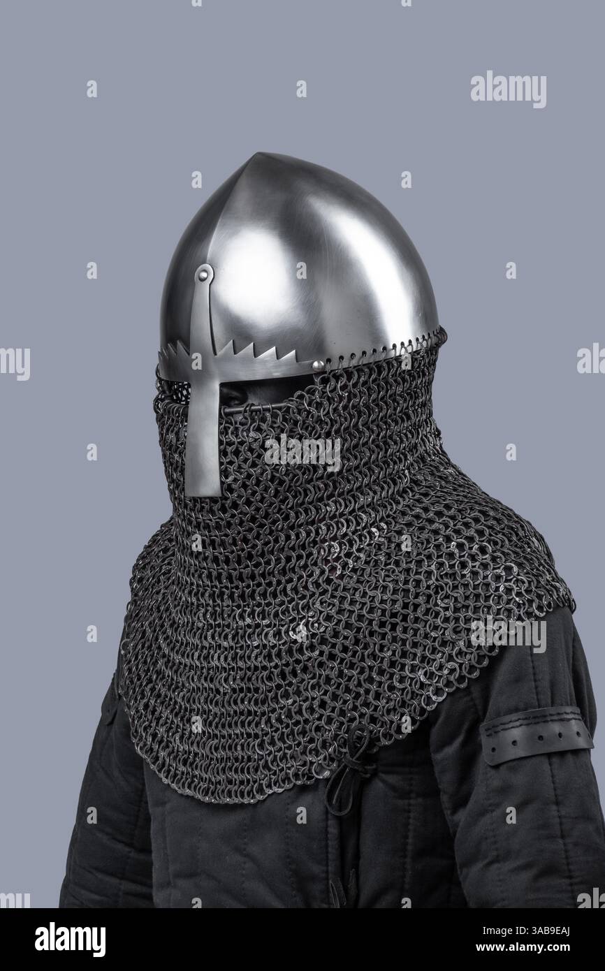 Simple Norman Helmet with Nasal Bar and Chainmail. Classic medieval ...