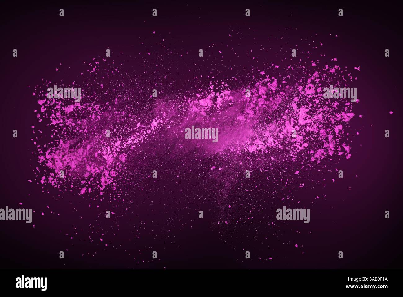 A dynamic burst of purple colored dust creates a beautifully textured ...