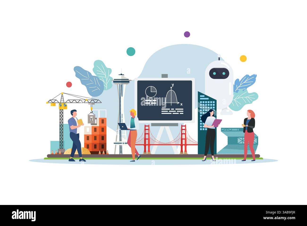 Engineering class with miniature people. School education vector ...