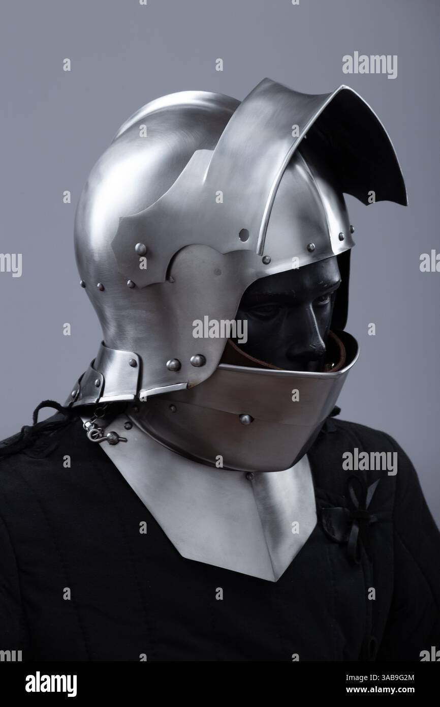 Polished Steel Knight Helmet Protection. Medieval head armor with visor ...