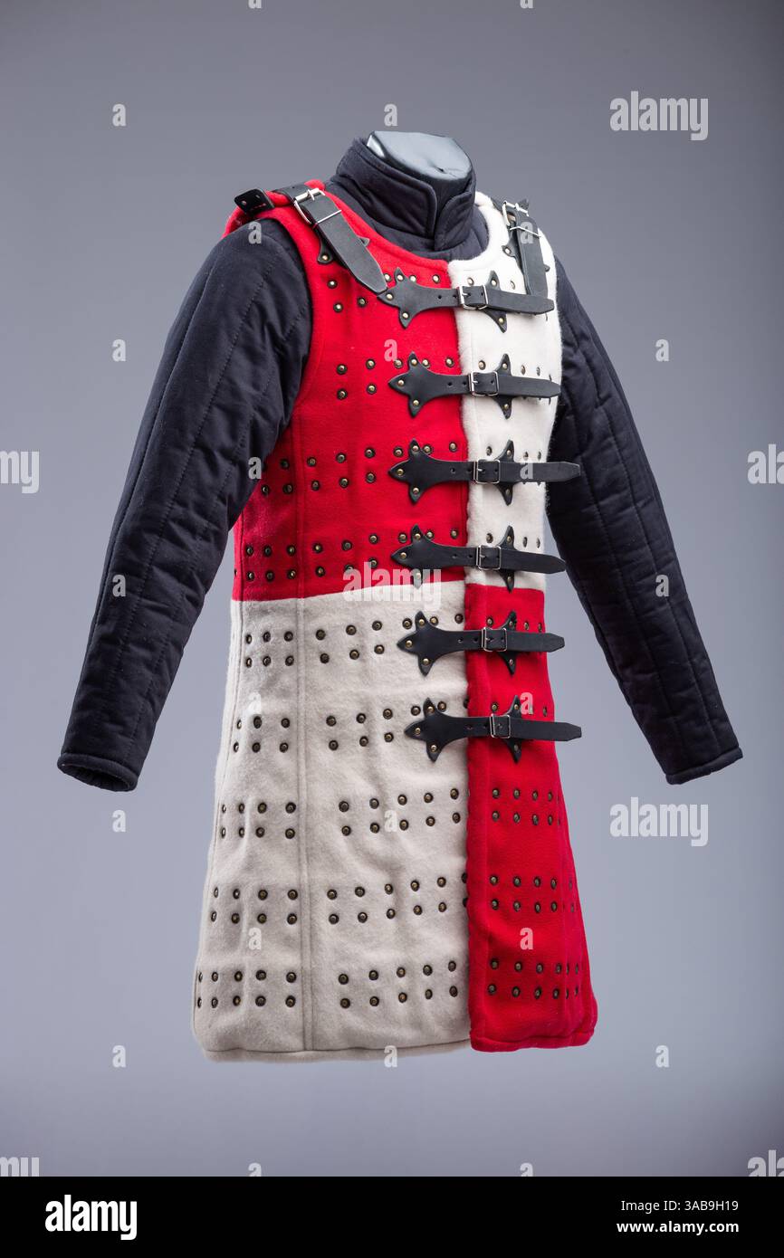 Red and White Brigandine Armor with Studs and Black Straps. This image ...