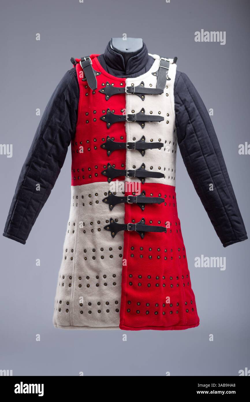 Red and White Brigandine Armor with Studs and Black Straps. This image ...