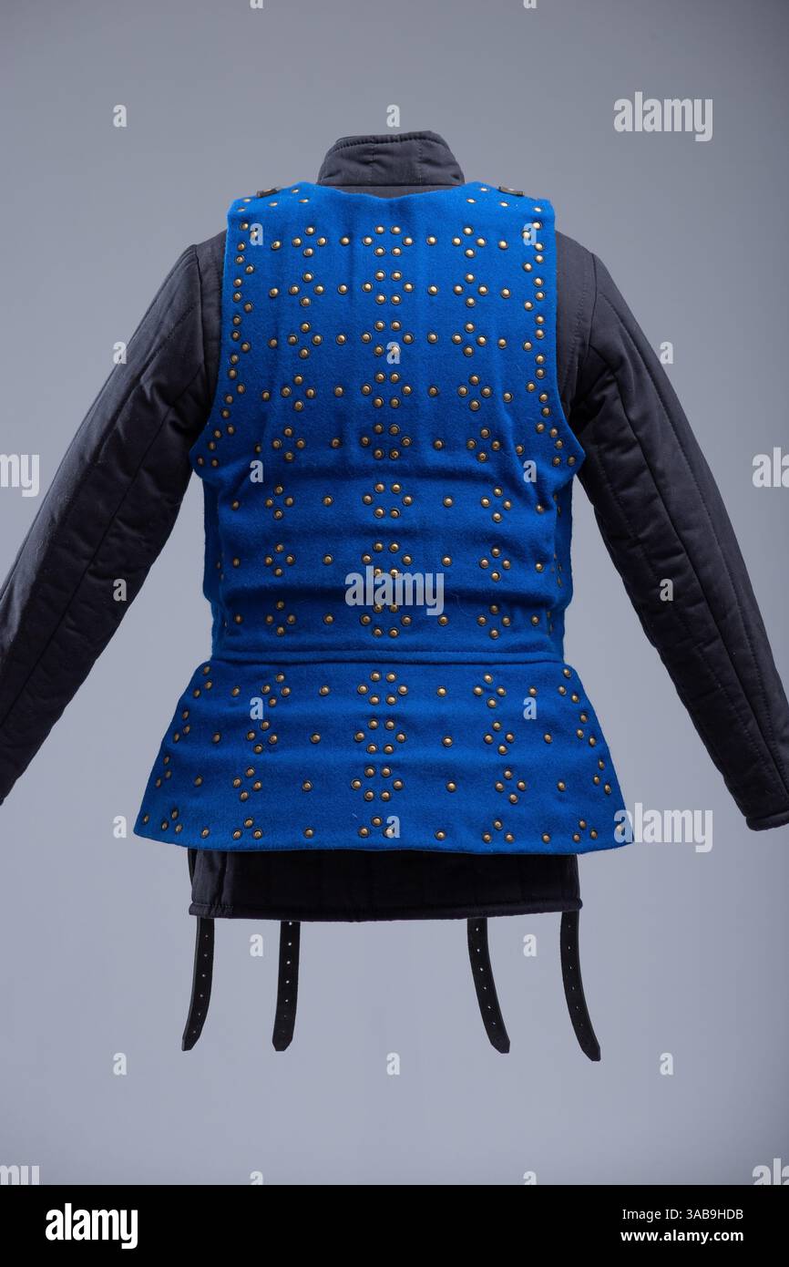 Bright Blue Brigandine Armor with Studs and Black Straps. This image ...