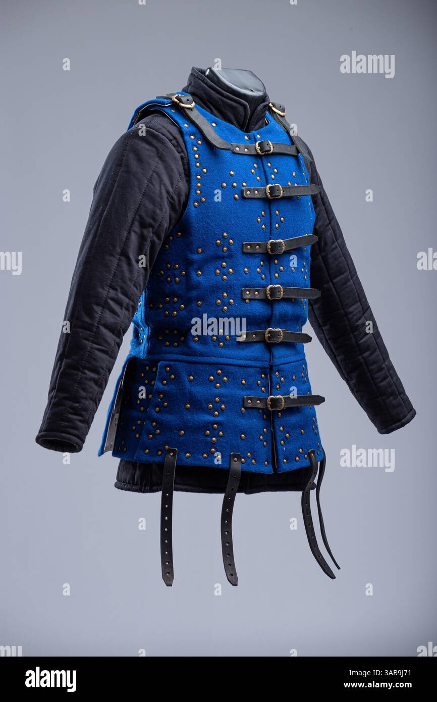 Bright Blue Brigandine Armor with Studs and Black Straps. This image ...