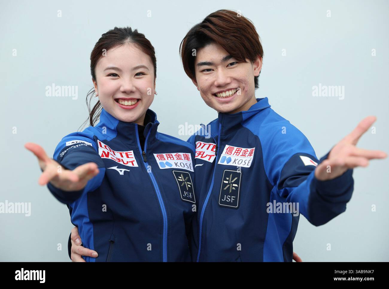 Utana Yoshida (L) and Masaya Morita pose for photo during an interview ...