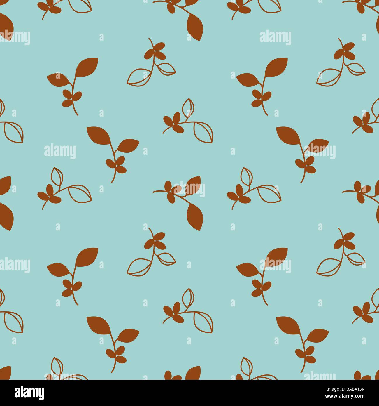 Bright blue pattern with brown coffee beans and branches with coffee ...