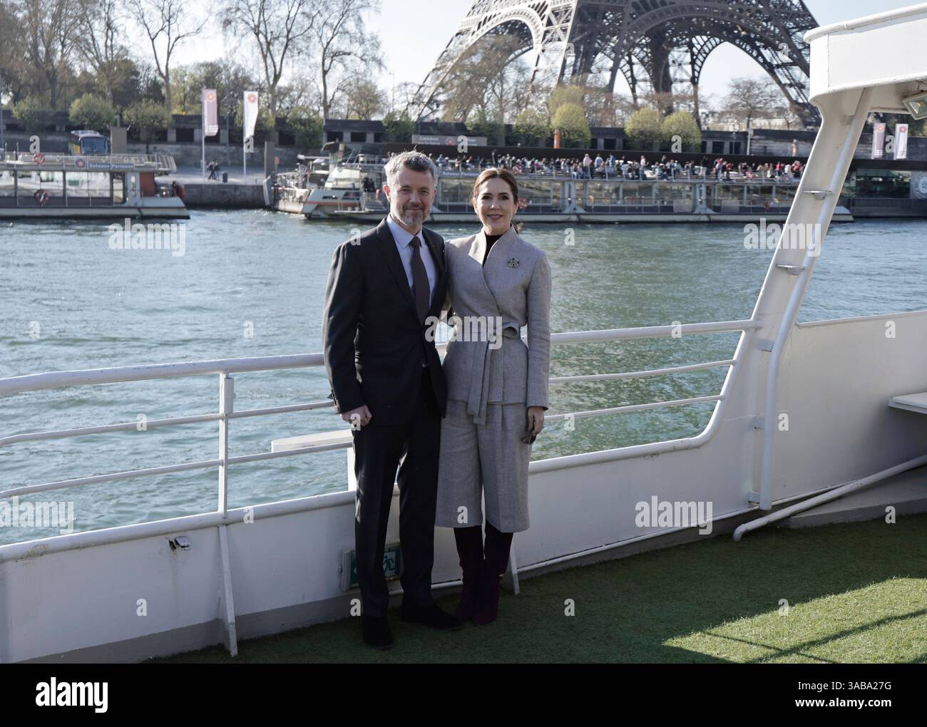 King Frederik X of Denmark and Queen Mary pose on a boat during a ...
