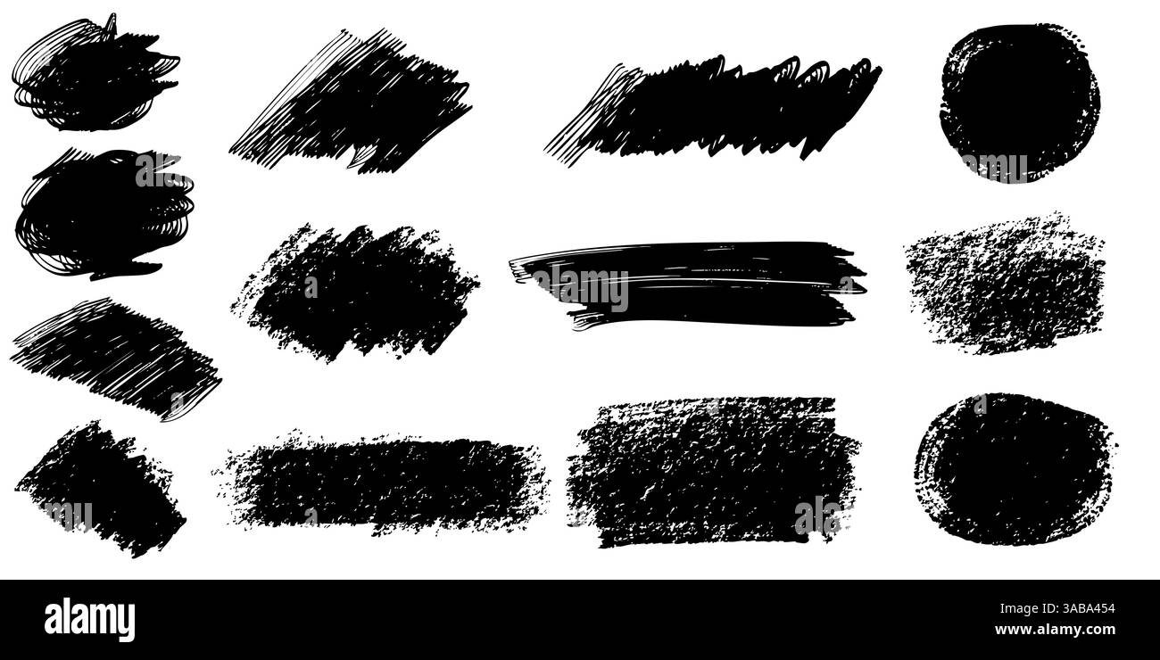 Scribble textured brush stroke ink or paint round splatter. Abstract ...