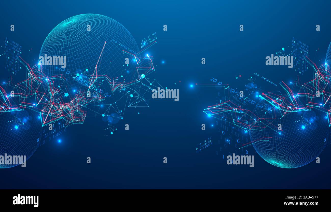 Digital network & data flow in cyberspace theme background. Futuristic digital network with ...