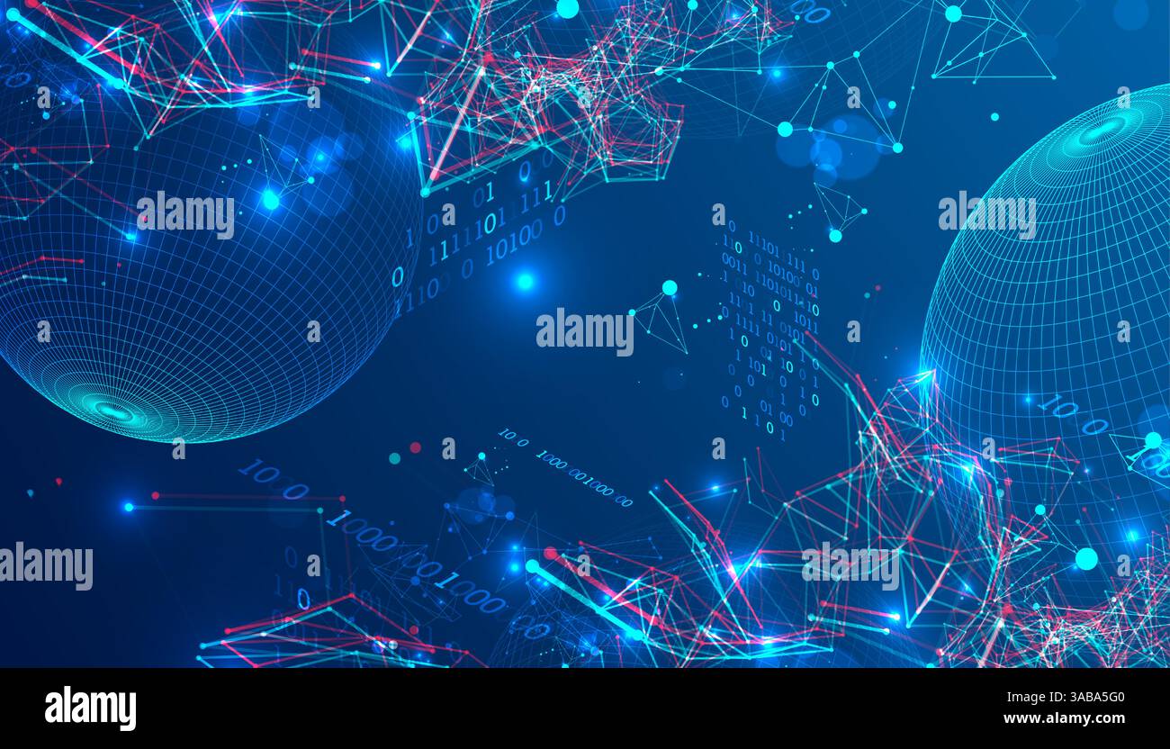 Digital network & data flow in cyberspace theme background. Futuristic digital network with ...