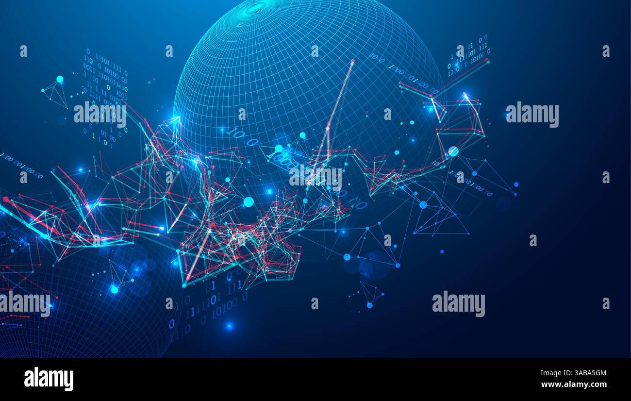 Digital network & data flow in cyberspace theme background. Futuristic digital network with ...