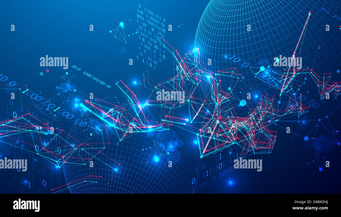 Digital network & data flow in cyberspace theme background. Futuristic digital network with ...