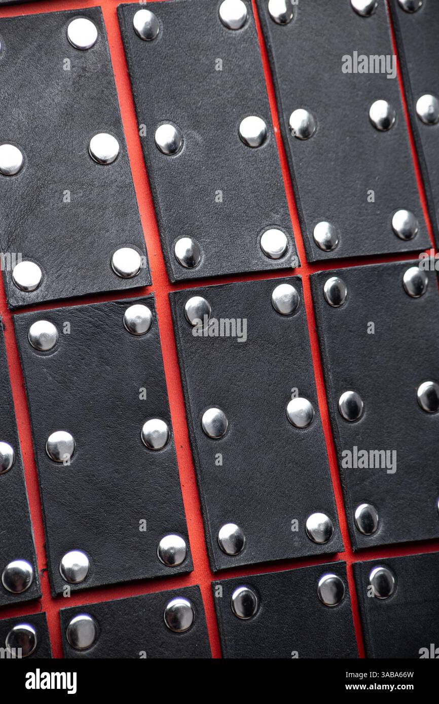Close-Up Detail of Black Leather Samurai Armor Plates. Detailed texture ...