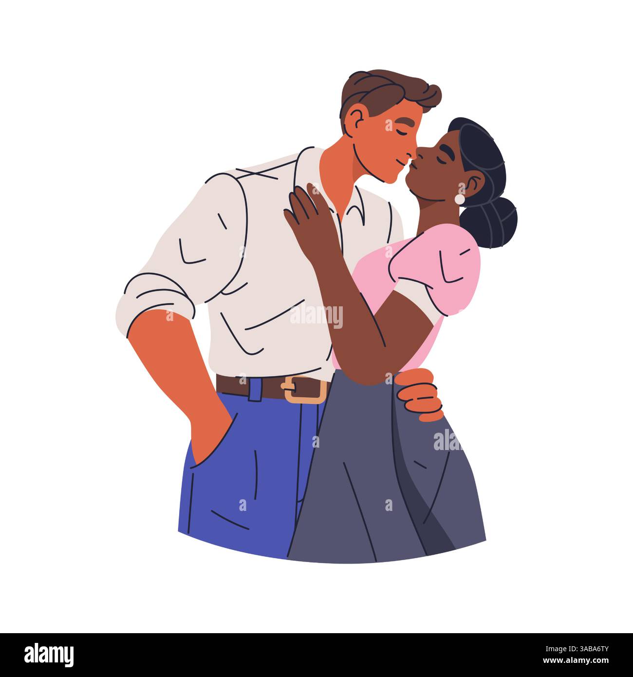 Vector multicultural kissing couple. Loving pair kiss clipart. Lover ...