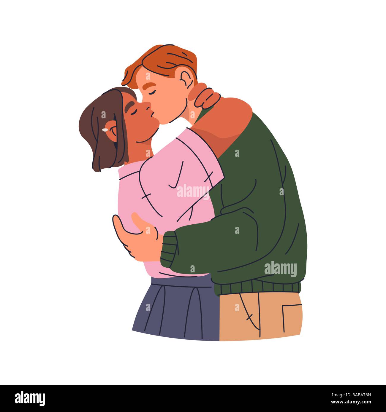 Teenager couple kissing. Vector illustration of romantic and passionate ...