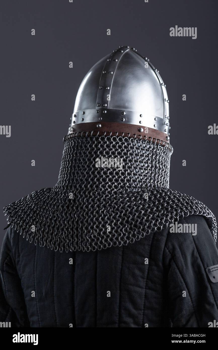 Simple Medieval Knight's Nasal Helmet with Chainmail. Classic head protection featuring a ...