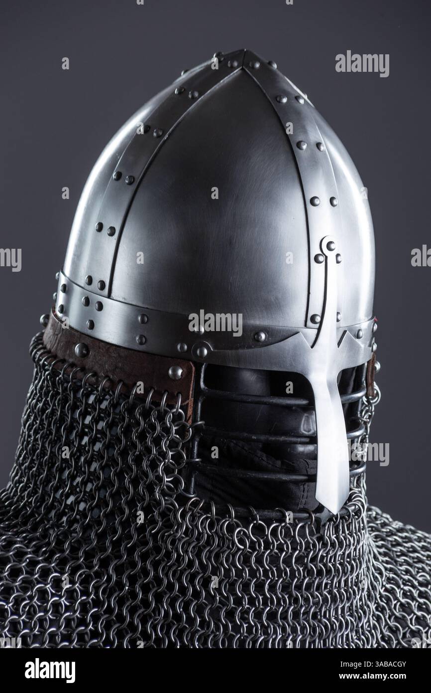 Simple Medieval Knight's Nasal Helmet with Chainmail. Classic head ...