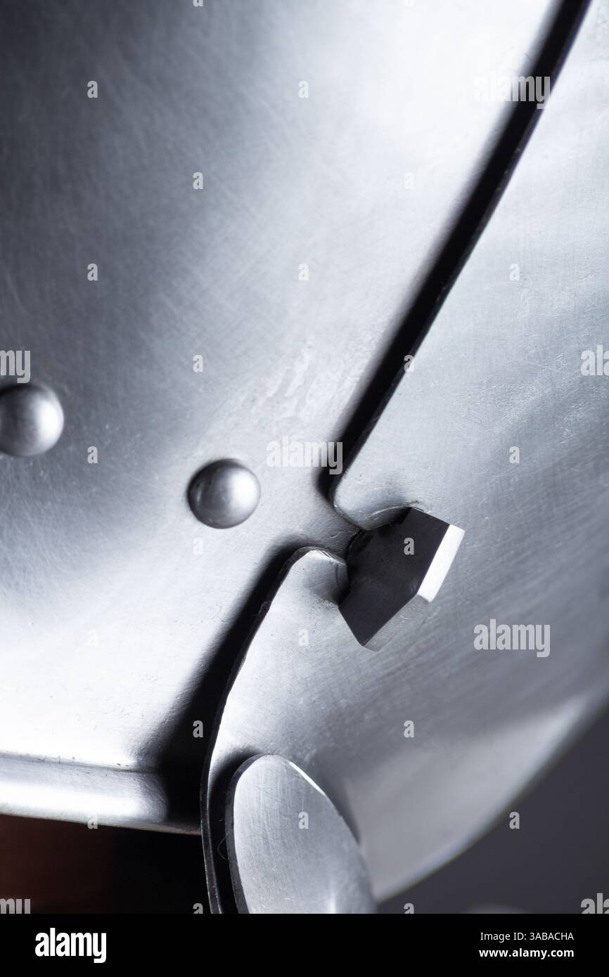 Close-up of Articulated Metal Helmet Visor. Detailed view of the visor ...
