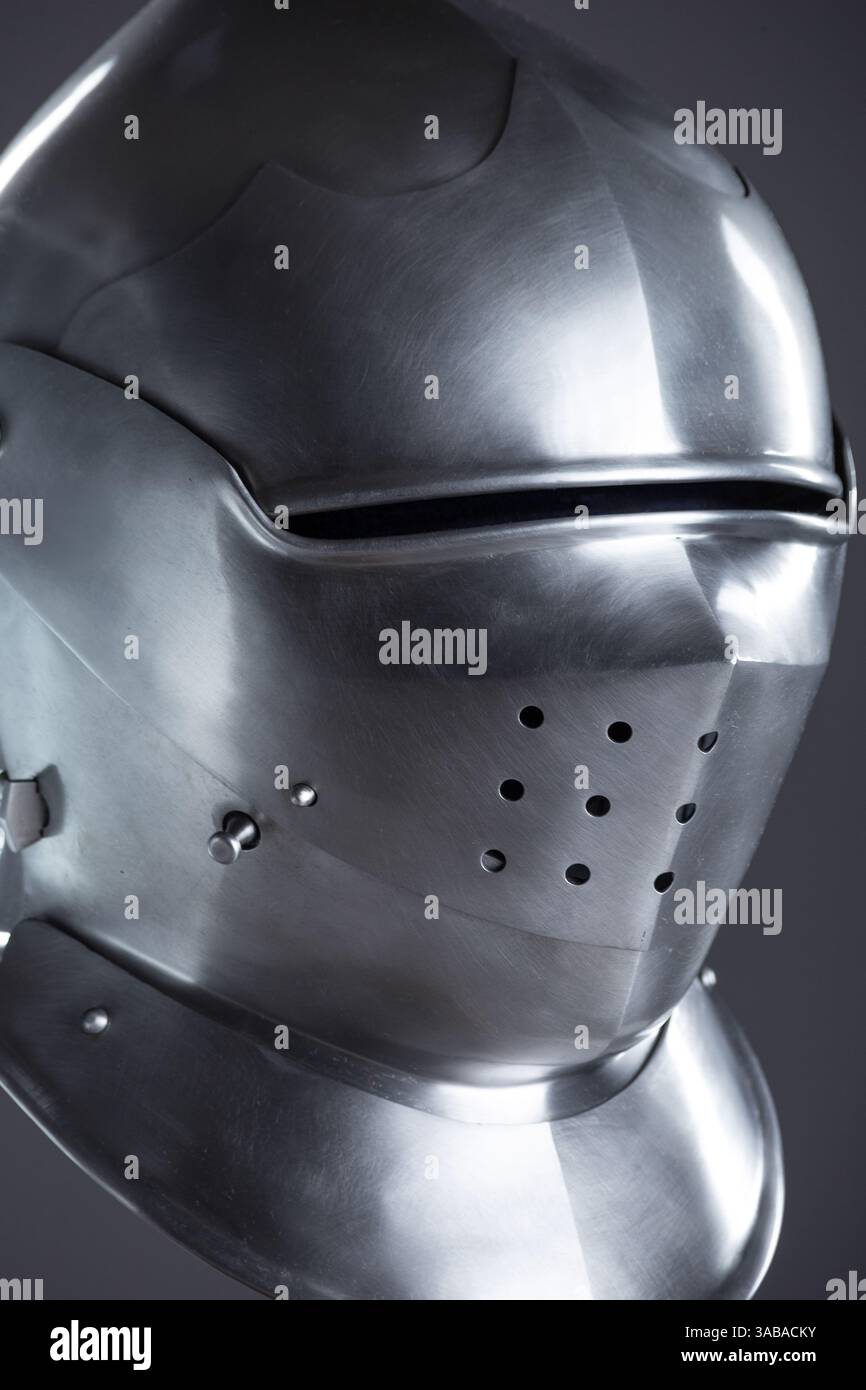 Polished Silver Medieval Armet Helmet with Perforated Visor. This shiny ...