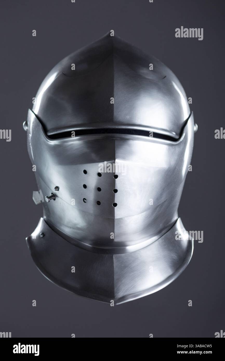 Polished Silver Medieval Armet Helmet with Perforated Visor. This shiny ...
