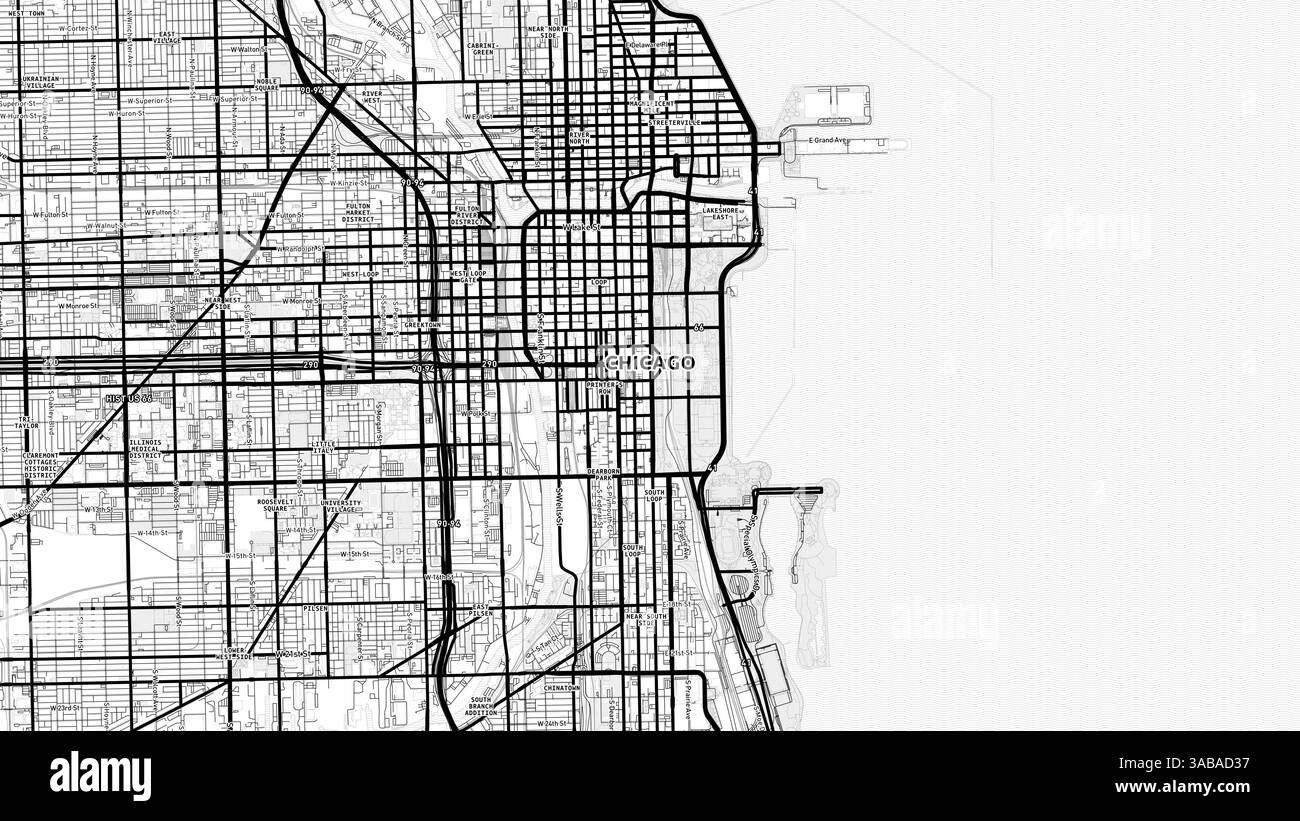 Minimalist Chicago Street Map with Labels and Neighborhoods with many ...