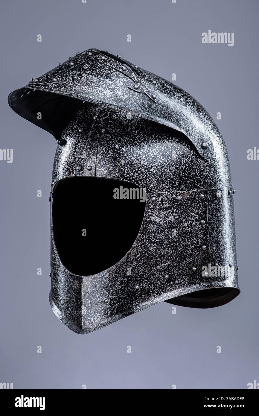 Medieval Knight's Helmet with Hinged Visor. This image shows a medieval ...