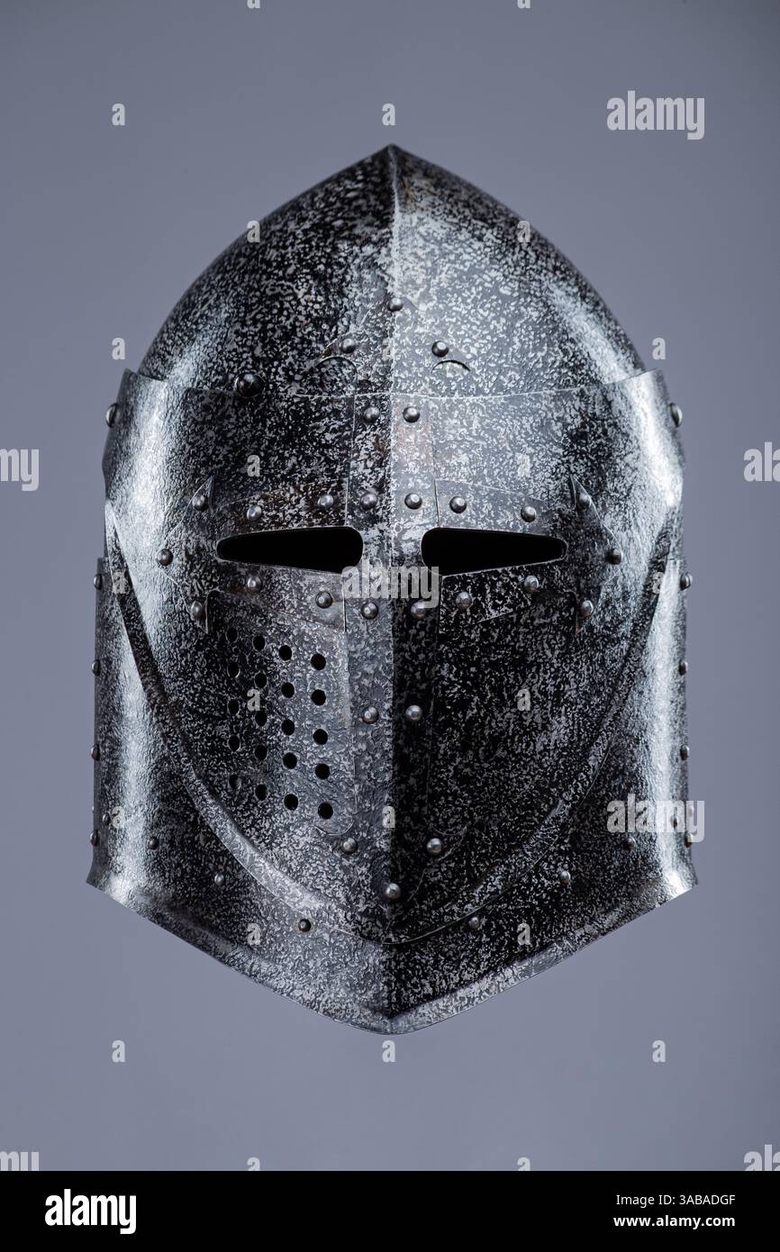 Closed Medieval Knight's Helmet with Small Perforations. This image ...