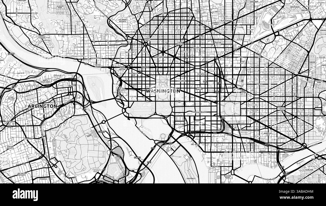 Minimalist Washington Street Map with Labels and Neighborhoods with ...