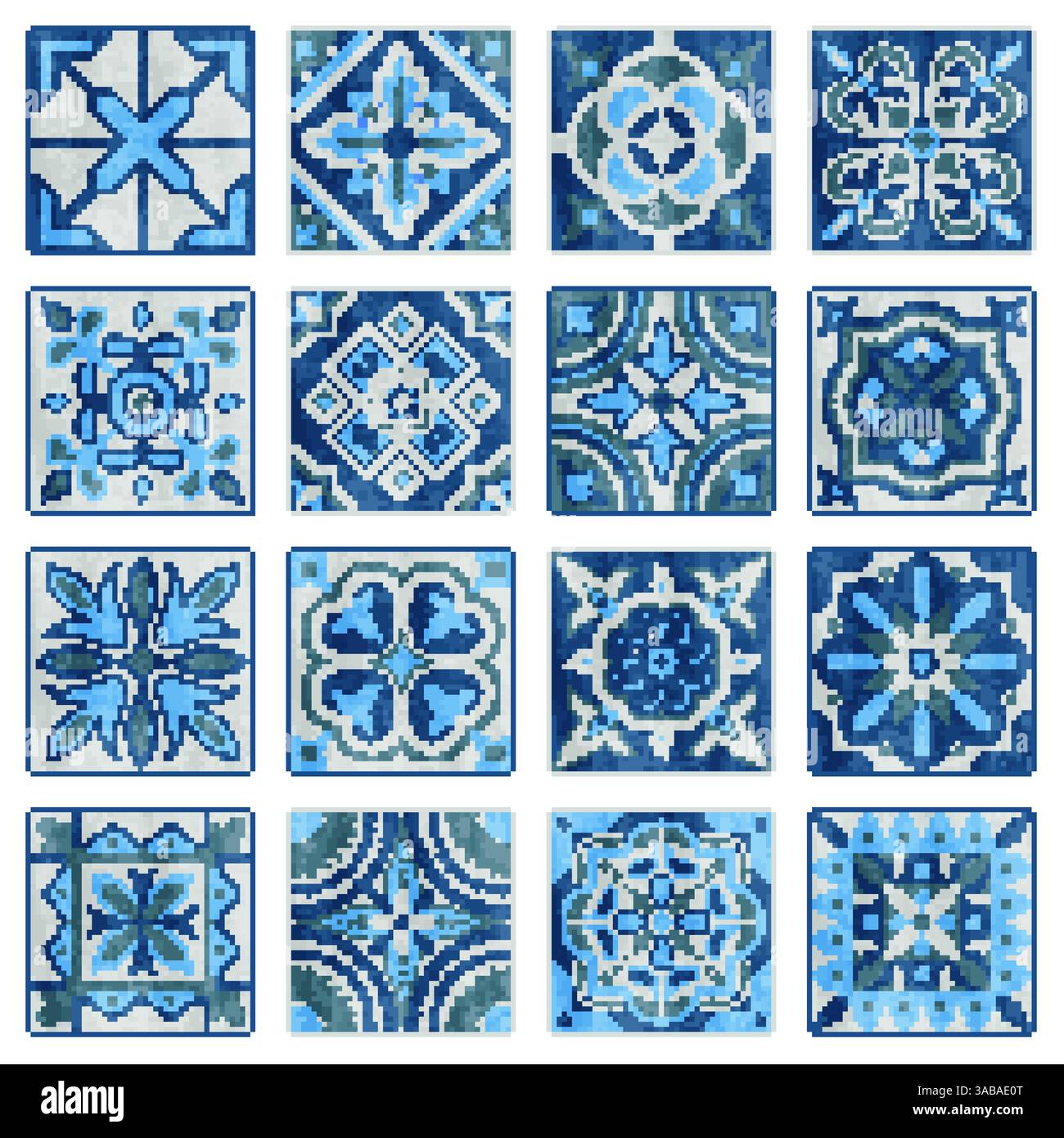 Patchwork tile in blue, gray and green colors. Vintage ceramic tiles ...