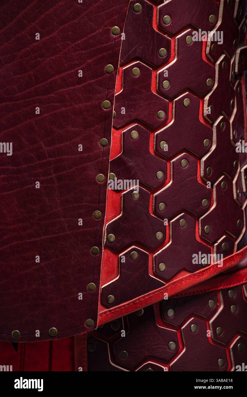 Close-up of Brown Leather Fantasy Armor Plates. Detailed view of the ...