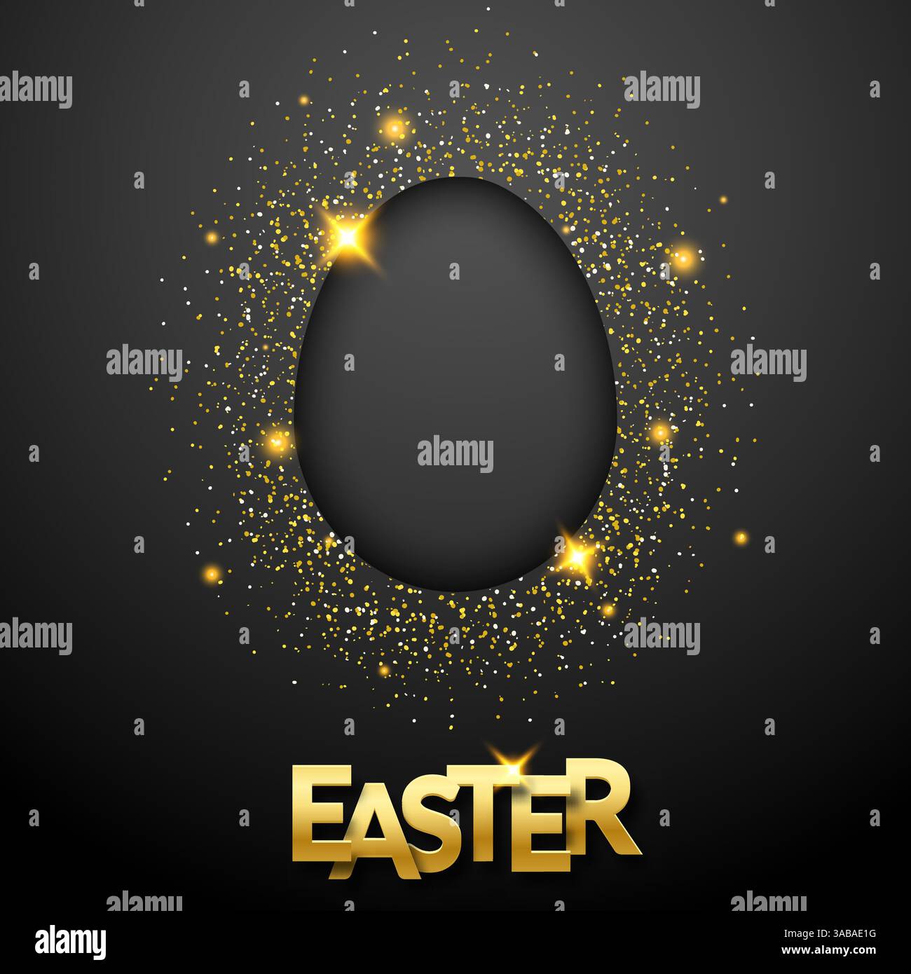 Easter black background with confetti, egg silhouette and text. Vector ...