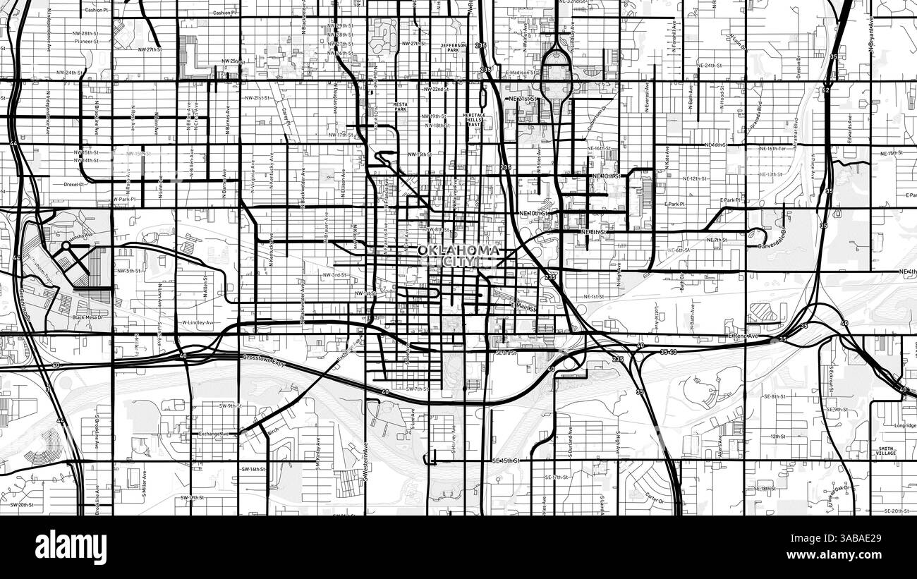 Minimalist Oklahoma City Street Map with Labels and Neighborhoods with ...