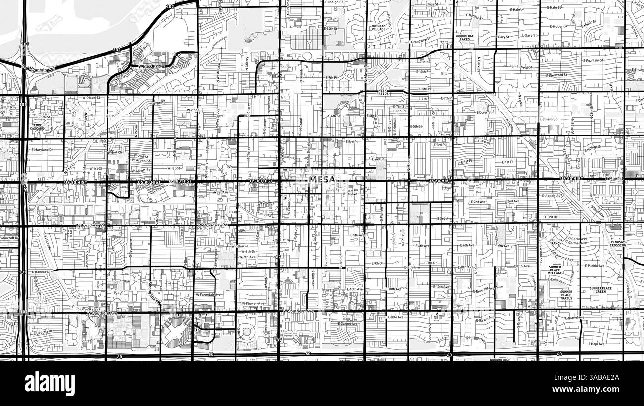 Minimalist Mesa Street Map with Labels and Neighborhoods with many ...