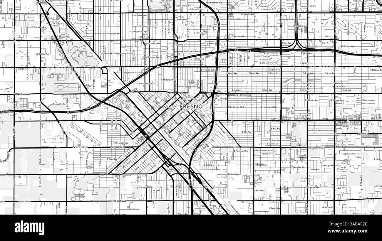 Minimalist Fresno Street Map with Labels and Neighborhoods with many ...